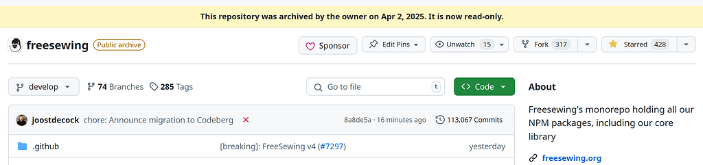Github repo archived, Codeberg migration ongoing - Announcements - FreeSewing
